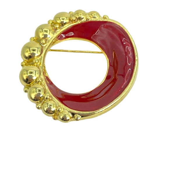 unknown | Jewelry | Vintage Womens Heavyweight Brooch Gold Dots Red ...